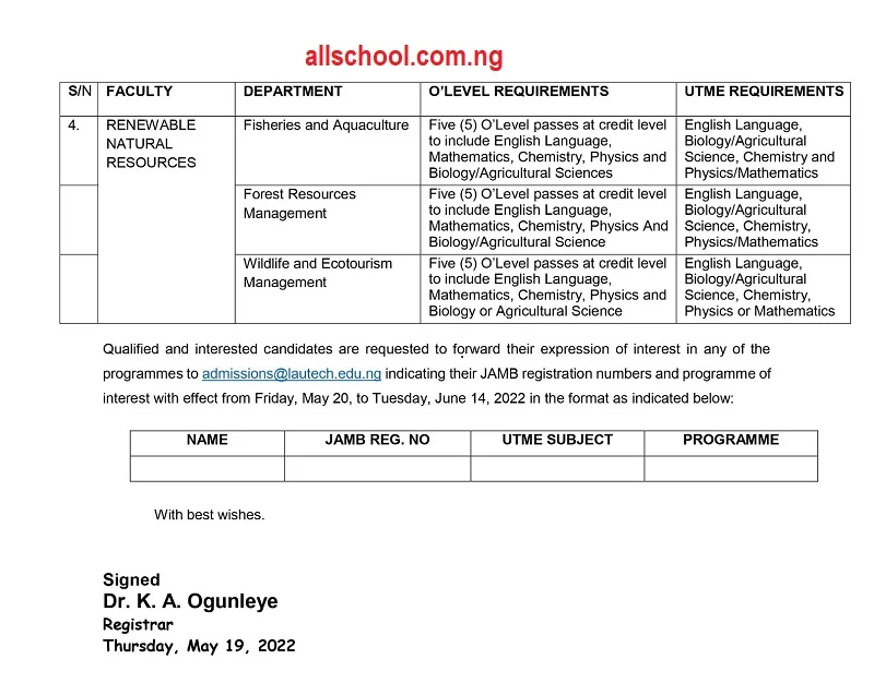 LAUTECH Supplementary Form 2025/2026 [UPDATED] - Allschool.ng
