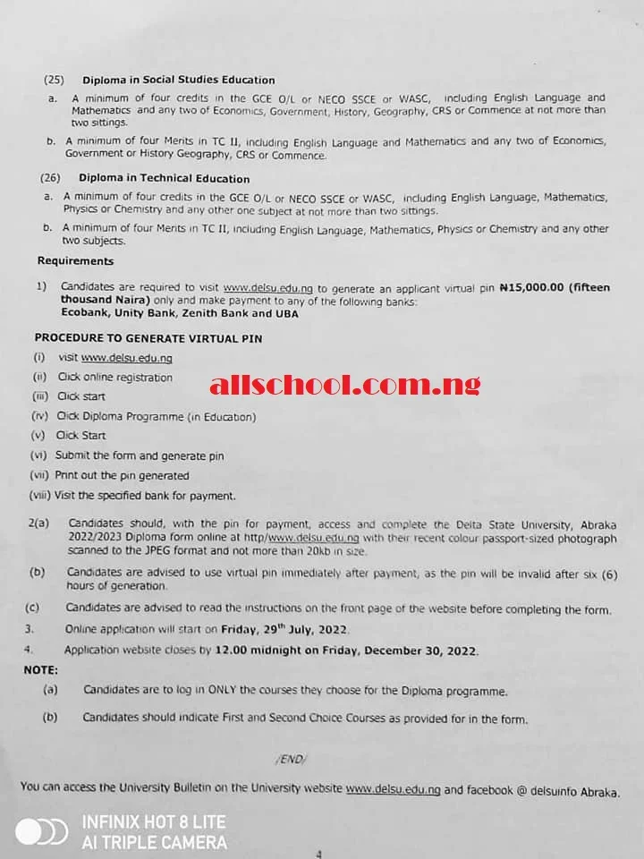 DELSU Diploma Form 2022/2023 is Out [UPDATED] - Allschool.ng
