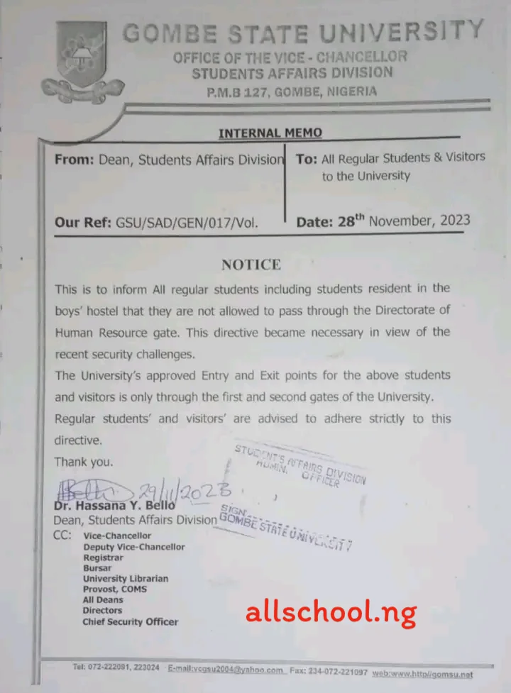 GSU Bans Students and Visitors Entrance Through Diploma Gate - Allschool.ng