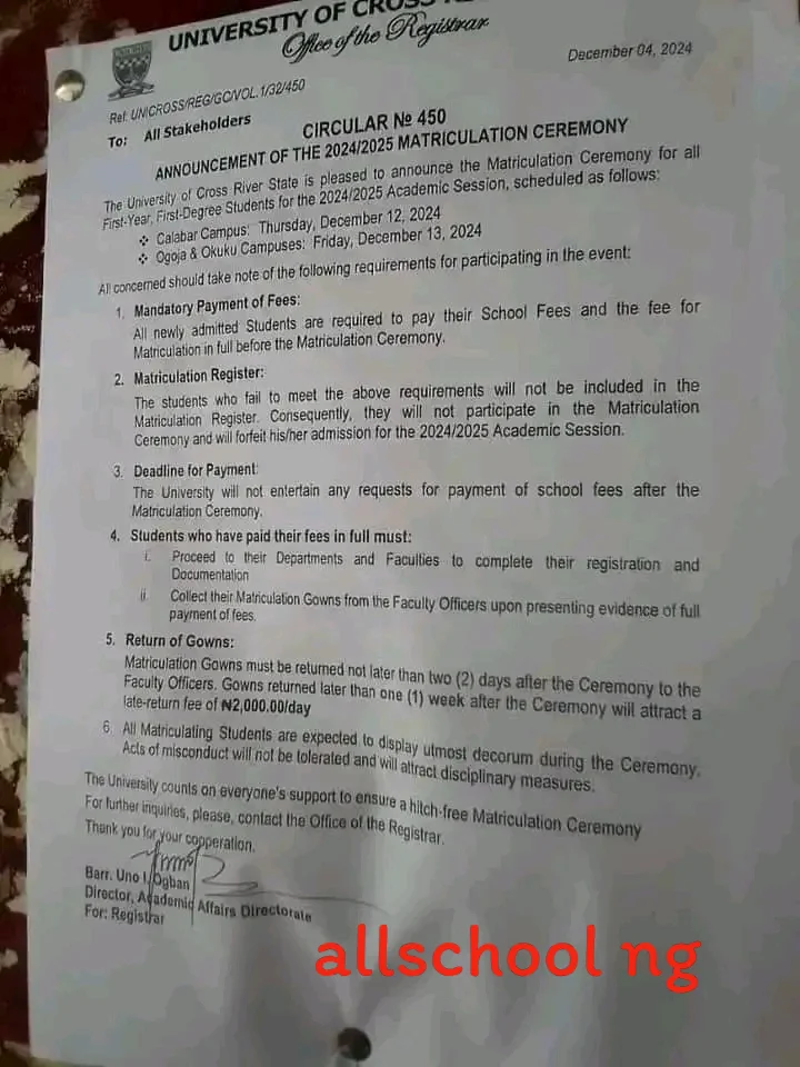 CRUTECH Matriculation Date 2024 Announced [UPDATED]