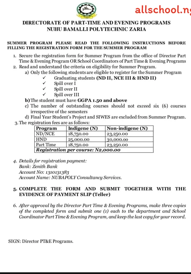 NuBa Poly Zaria Summer Programmes Admission Form 2024/2025 is Out ...