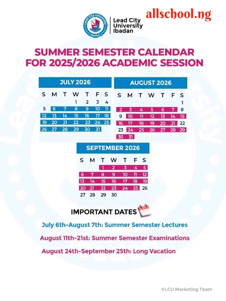 Lead City University Academic Calendar 2026 is Out [UPDATED] - Allschool.ng